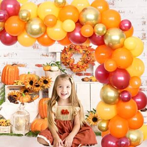 100 Fall Themed Balloon Garland Arch Kit - Burgundy Orange Golden Latex Balloons with Balloon for Autumn Pumpkin Thanksgiving Day Baby Shower Wedding Birthday Party Decorations