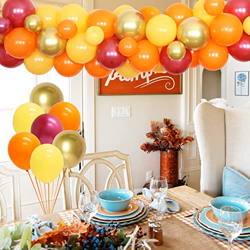 100 Fall Themed Balloon Garland Arch Kit - Burgundy Orange Golden Latex Balloons with Balloon for Autumn Pumpkin Thanksgiving Day Baby Shower Wedding Birthday Party Decorations