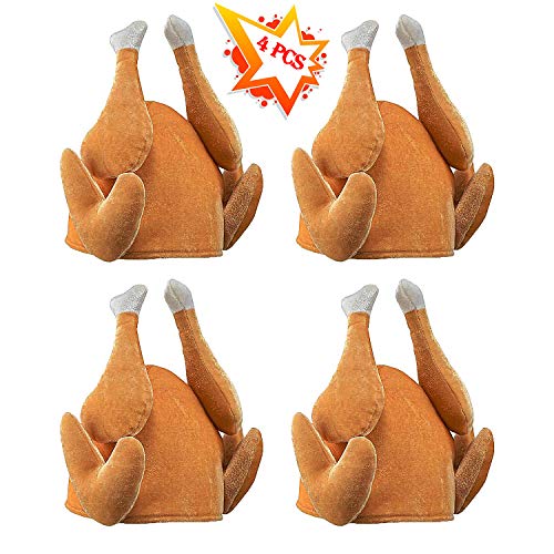 ookizom 4 Pack Thanksgiving Roasted Turkey Hat for Adults Women Men Thanksgiving Gift Funny Family Party Decor (4pcs)