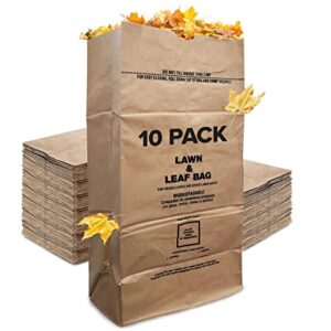 30 gallon kraft lawn and leaf bags (10 pack) eco-friendly heavy duty large paper trash bags, tear resistant yard waste bags for grass clippings, wet and dry leaves, weeds, and twigs - stock your home