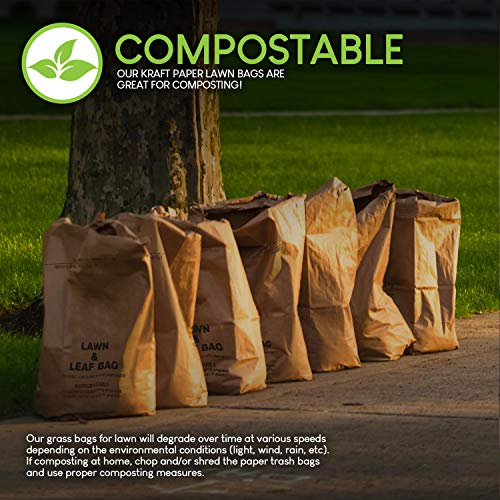 30 Gallon Kraft Lawn and Leaf Bags (10 Pack) Eco-Friendly Heavy Duty Large Paper Trash Bags, Tear Resistant Yard Waste Bags for Grass Clippings, Wet and Dry Leaves, Weeds, and Twigs - Stock Your Home