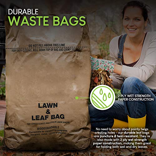 30 Gallon Kraft Lawn and Leaf Bags (10 Pack) Eco-Friendly Heavy Duty Large Paper Trash Bags, Tear Resistant Yard Waste Bags for Grass Clippings, Wet and Dry Leaves, Weeds, and Twigs - Stock Your Home