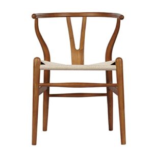 VODUR Wishbone Chair Natural Solid Wood Dining Chair/Hans Wegner Y-Shaped Backrest Hemp Seat Dining Room Chairs Set of 2, Mid-Century Rattan Dining Chair in Walnut (Ash Wood - Walnut)