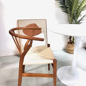 VODUR Wishbone Chair Natural Solid Wood Dining Chair/Hans Wegner Y-Shaped Backrest Hemp Seat Dining Room Chairs Set of 2, Mid-Century Rattan Dining Chair in Walnut (Ash Wood - Walnut)