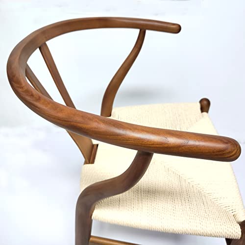 VODUR Wishbone Chair Natural Solid Wood Dining Chair/Hans Wegner Y-Shaped Backrest Hemp Seat Dining Room Chairs Set of 2, Mid-Century Rattan Dining Chair in Walnut (Ash Wood - Walnut)