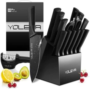 knife set,yoleya 15 pieces kitchen knife set non stick coating knife set with block,professional knives set for kitchen