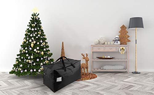 AMJ Christmas Decorations Storage Container Bag | Holds Xmas Trees, Lights, Balls etc, Unzippered Top Three Side Open Bag, Black