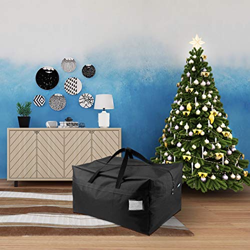 AMJ Christmas Decorations Storage Container Bag | Holds Xmas Trees, Lights, Balls etc, Unzippered Top Three Side Open Bag, Black