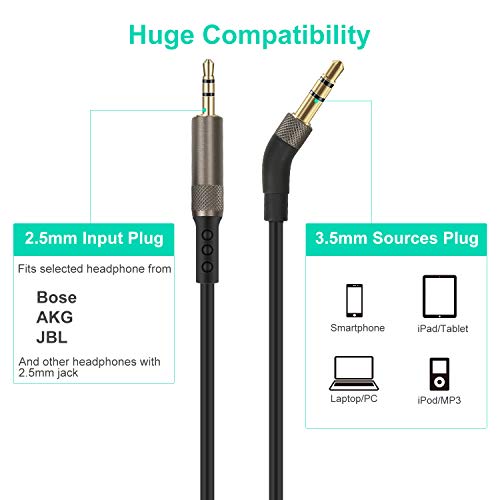 Mr Rex 6.5 Feet 3.5mm to 2.5mm Male Headphone Replacement Cable, Upgrade Audio Aux Cord Wire Compatible for Bose 700 QC45 QC35II QC35 QC25 Headsets/JBL and iPhone Galaxy Xiaomi Redmi Smartphones