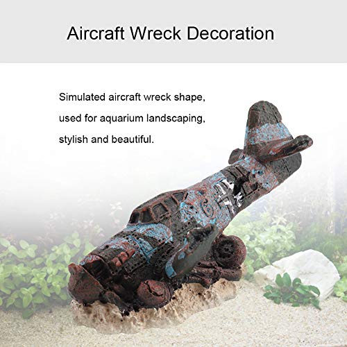 Yuehuam Aquarium Decoration Ornaments Fighter Plane Wreck Resin Craft Wreck Airplane Cave Hideout Habitat Wreckage Decor Fish Tank Aquarium Landscape Ornament