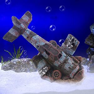 Yuehuam Aquarium Decoration Ornaments Fighter Plane Wreck Resin Craft Wreck Airplane Cave Hideout Habitat Wreckage Decor Fish Tank Aquarium Landscape Ornament