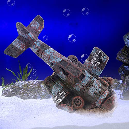 Yuehuam Aquarium Decoration Ornaments Fighter Plane Wreck Resin Craft Wreck Airplane Cave Hideout Habitat Wreckage Decor Fish Tank Aquarium Landscape Ornament