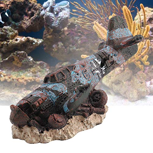 Yuehuam Aquarium Decoration Ornaments Fighter Plane Wreck Resin Craft Wreck Airplane Cave Hideout Habitat Wreckage Decor Fish Tank Aquarium Landscape Ornament