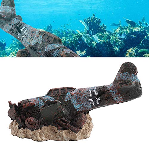 Yuehuam Aquarium Decoration Ornaments Fighter Plane Wreck Resin Craft Wreck Airplane Cave Hideout Habitat Wreckage Decor Fish Tank Aquarium Landscape Ornament