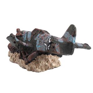 Yuehuam Aquarium Decoration Ornaments Fighter Plane Wreck Resin Craft Wreck Airplane Cave Hideout Habitat Wreckage Decor Fish Tank Aquarium Landscape Ornament