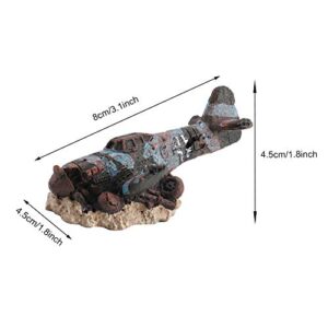 Yuehuam Aquarium Decoration Ornaments Fighter Plane Wreck Resin Craft Wreck Airplane Cave Hideout Habitat Wreckage Decor Fish Tank Aquarium Landscape Ornament