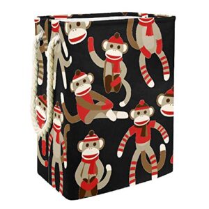 DJROW Laundry Organizer Christmas Sock Monkey Laundry Hamper Handles Waterproof Portable Washing Bin Bathroom College