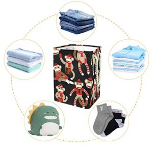 DJROW Laundry Organizer Christmas Sock Monkey Laundry Hamper Handles Waterproof Portable Washing Bin Bathroom College