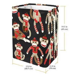 DJROW Laundry Organizer Christmas Sock Monkey Laundry Hamper Handles Waterproof Portable Washing Bin Bathroom College