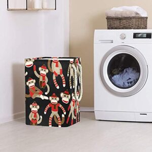 DJROW Laundry Organizer Christmas Sock Monkey Laundry Hamper Handles Waterproof Portable Washing Bin Bathroom College