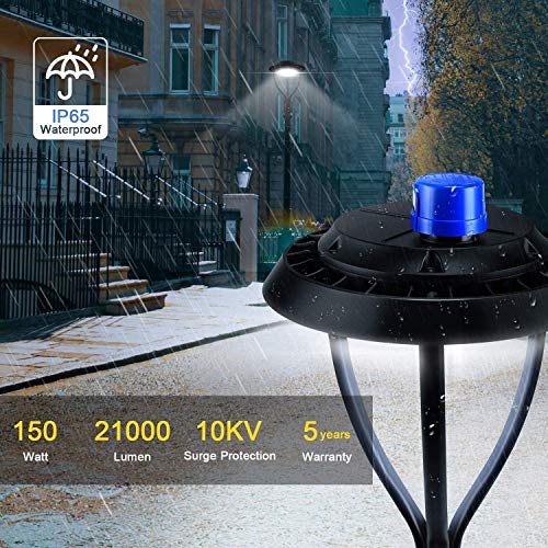 Led Post Top Light 150W with Photocell DLC ETL Listed 21,000Lm Outdoor Post Top LED Circular Area Pole Light [500W Equivalent] 5000K Daylight IP65 Waterproof Post Top Lamp for Garden Yard Street