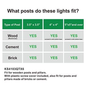 KMC LIGHTING KS4103QTX6 Post Solar Fence Lights Solar Lamp Post Lights Outdoor Solar Post Cap Lights 20 LUMENS fit for 4” Regular Fence Posts or with Included Adaptor fit for Bigger Flat Surface