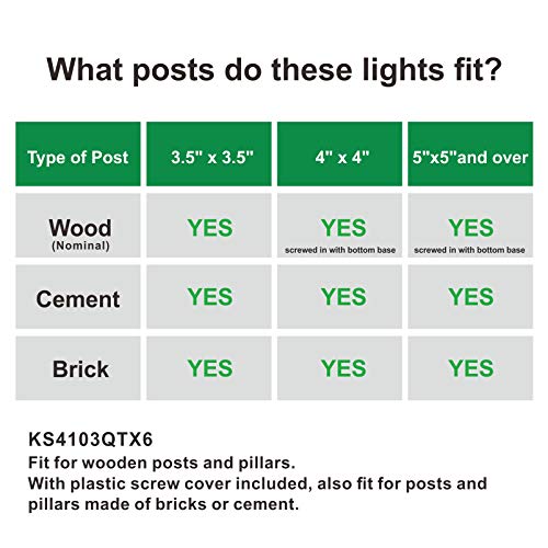 KMC LIGHTING KS4103QTX6 Post Solar Fence Lights Solar Lamp Post Lights Outdoor Solar Post Cap Lights 20 LUMENS fit for 4” Regular Fence Posts or with Included Adaptor fit for Bigger Flat Surface