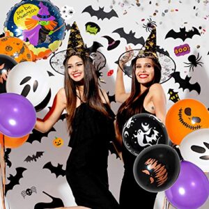 Whaline 60Pcs Halloween Balloons Party Decorations Set Happy Halloween Banner Latex Balloons with Ribbons Witch Ghost Tree Ball Halloween Party Foil Balloons Photo Props for Halloween Decor Supplies