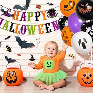 Whaline 60Pcs Halloween Balloons Party Decorations Set Happy Halloween Banner Latex Balloons with Ribbons Witch Ghost Tree Ball Halloween Party Foil Balloons Photo Props for Halloween Decor Supplies