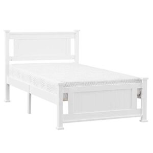 Bonnlo Twin Size Solid Wood Platform Bed Frame, Single Bed with Headboard, No Box Spring Needed Panel Bed, Wood Slat Support Mattress Foundation, White