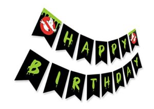 ghost busters inspired happy birthday banner, horror theme bday party sign, ghostbusters halloween bunting decoration