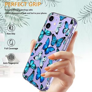 LUHOURI iPhone 12 Case, iPhone 12 Pro Case with Screen Protector, Clear Fashion Design Cover for Women Girls, Slim Fit Protective Phone Case for iPhone 12/12 Pro 6.1" Blue Butterflies Flower