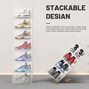 Pinkpum Sneaker Shoe Storage, 8 Pack Shoe Boxes Clear Plastic Stackable, Shoe Organizer for Sneakers, Shoe Storage Boxes, Sneaker Storage, Fit for Size 12 (White)