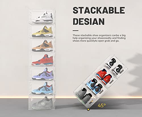 Pinkpum Sneaker Shoe Storage, 8 Pack Shoe Boxes Clear Plastic Stackable, Shoe Organizer for Sneakers, Shoe Storage Boxes, Sneaker Storage, Fit for Size 12 (White)