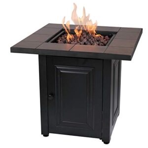 Endless Summer, The Vanderbilt, Square 28" Outdoor Propane Fire Pit with Handcrafted Ceramic Tile Mantel and Lava Rock