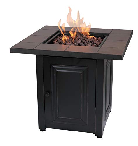 Endless Summer, The Vanderbilt, Square 28" Outdoor Propane Fire Pit with Handcrafted Ceramic Tile Mantel and Lava Rock