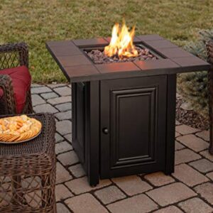 Endless Summer, The Vanderbilt, Square 28" Outdoor Propane Fire Pit with Handcrafted Ceramic Tile Mantel and Lava Rock