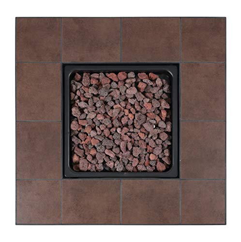 Endless Summer, The Vanderbilt, Square 28" Outdoor Propane Fire Pit with Handcrafted Ceramic Tile Mantel and Lava Rock