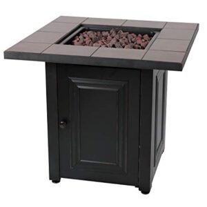 Endless Summer, The Vanderbilt, Square 28" Outdoor Propane Fire Pit with Handcrafted Ceramic Tile Mantel and Lava Rock