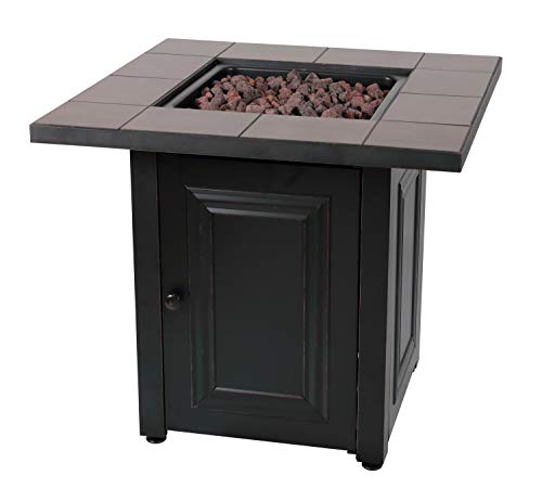 Endless Summer, The Vanderbilt, Square 28" Outdoor Propane Fire Pit with Handcrafted Ceramic Tile Mantel and Lava Rock