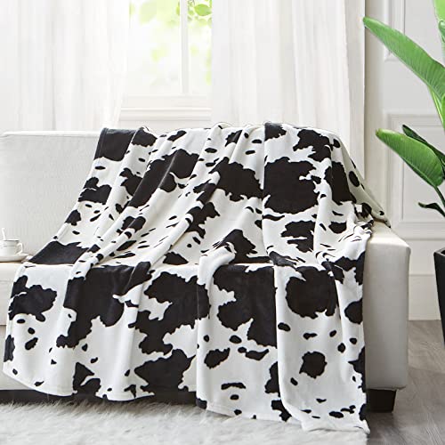 KING DARE Cow Print Blanket Soft Cozy Fleece Flannel Cow Blanket for Couch Bed Plush Autumn Lightweight Sofa Throws for Adults Black and White Cowhide Bedroom Decor (50 x 60 in)