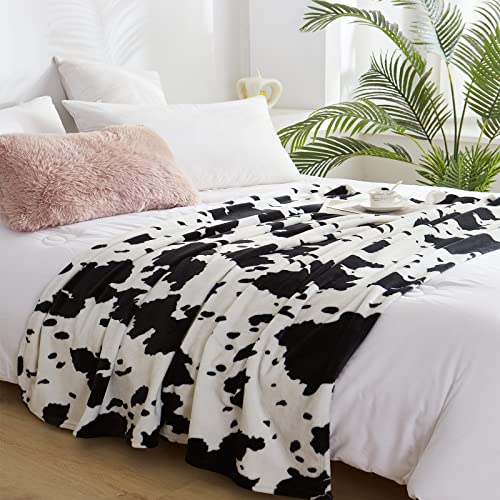 KING DARE Cow Print Blanket Soft Cozy Fleece Flannel Cow Blanket for Couch Bed Plush Autumn Lightweight Sofa Throws for Adults Black and White Cowhide Bedroom Decor (50 x 60 in)