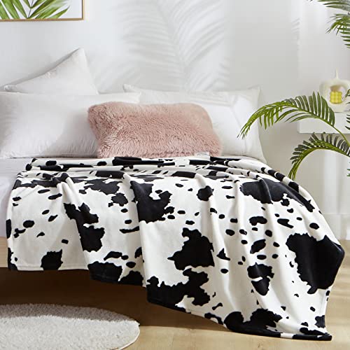 KING DARE Cow Print Blanket Soft Cozy Fleece Flannel Cow Blanket for Couch Bed Plush Autumn Lightweight Sofa Throws for Adults Black and White Cowhide Bedroom Decor (50 x 60 in)