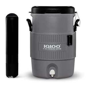 igloo 5 gallon portable sports cooler water beverage dispenser with flat seat lid, gray, 4 qt