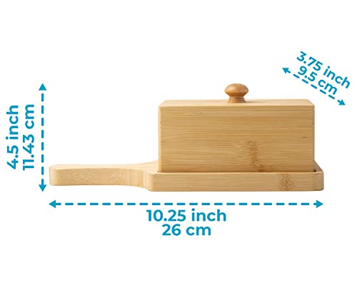 Bamboo Butter Dish w/ Lid – Large Butter Holder Made of Eco-Friendly, Food Grade Bamboo – Holds up to 4oz of Your Favorite Butter – Ideal Butter Keeper for Storage and Serving – Easy to Use