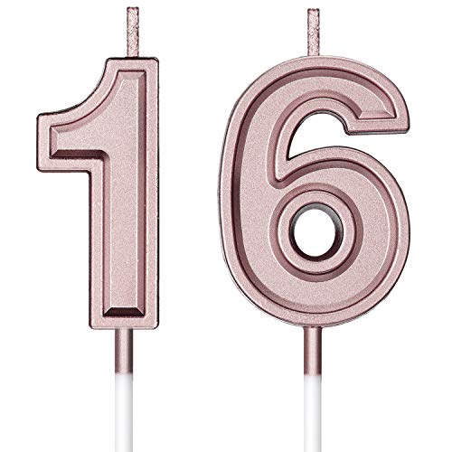 Syhood 16th Birthday Candles Cake Numeral Candles Happy Birthday Cake Candles Topper Decoration for Birthday Wedding Anniversary Celebration Supplies (Rose Gold)