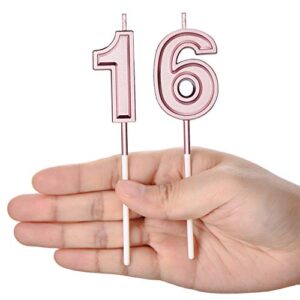 Syhood 16th Birthday Candles Cake Numeral Candles Happy Birthday Cake Candles Topper Decoration for Birthday Wedding Anniversary Celebration Supplies (Rose Gold)