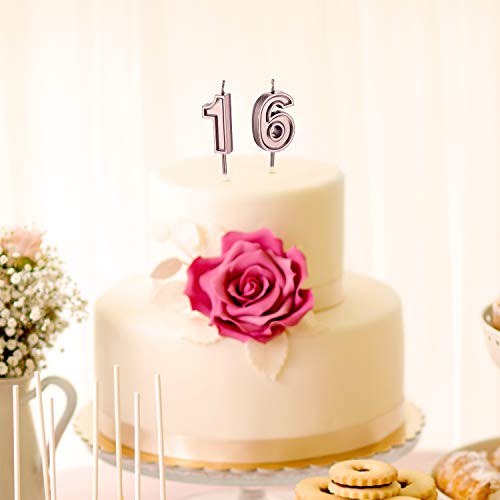 Syhood 16th Birthday Candles Cake Numeral Candles Happy Birthday Cake Candles Topper Decoration for Birthday Wedding Anniversary Celebration Supplies (Rose Gold)