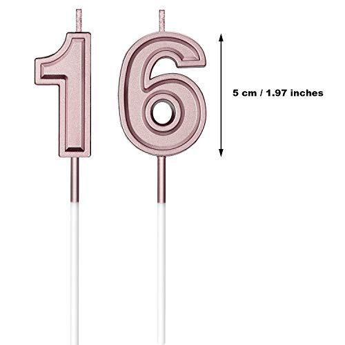 Syhood 16th Birthday Candles Cake Numeral Candles Happy Birthday Cake Candles Topper Decoration for Birthday Wedding Anniversary Celebration Supplies (Rose Gold)