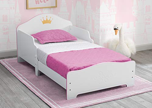 Delta Children Princess Crown Wood Toddler Bed - Greenguard Gold Certified, White/Pink